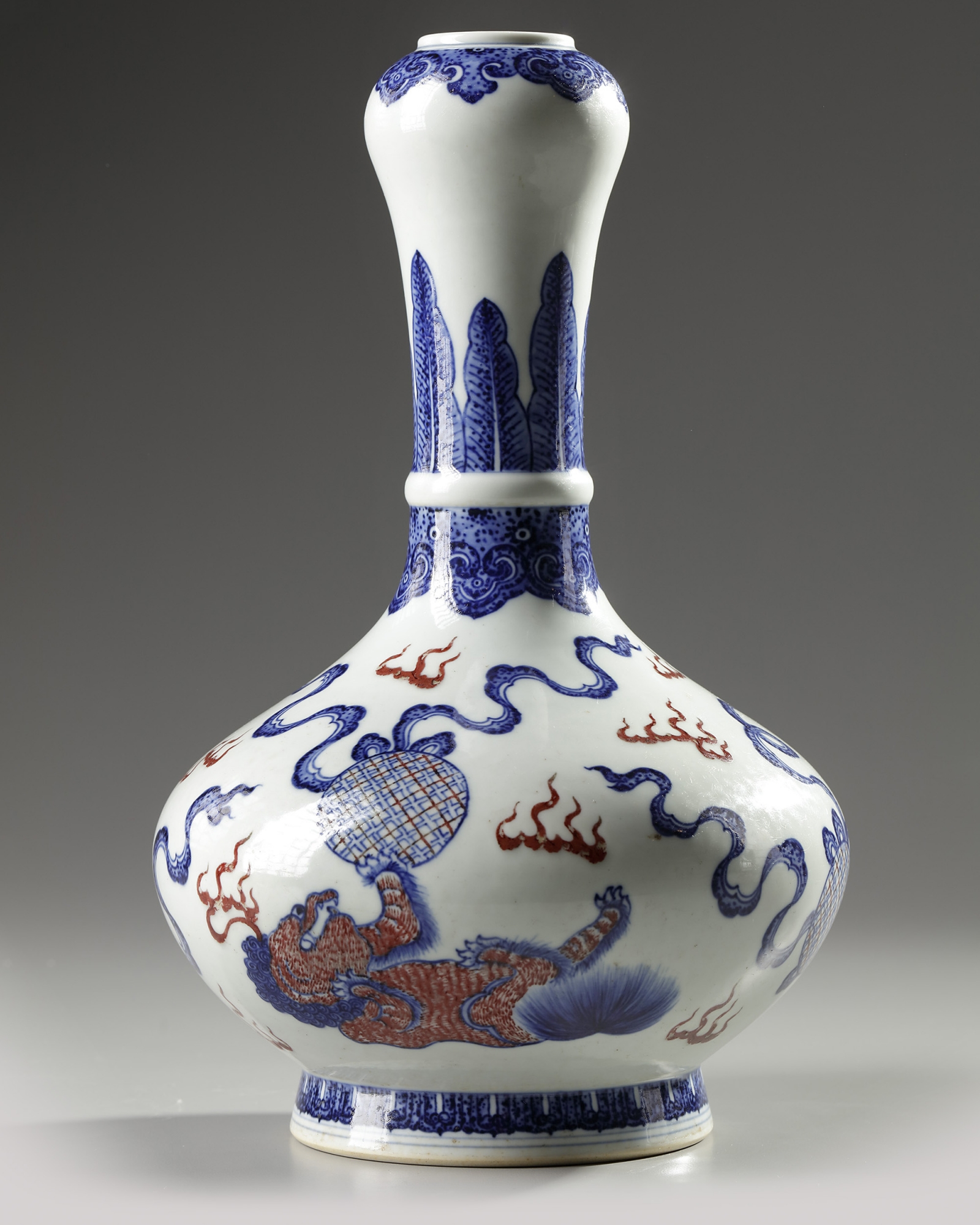 A Chinese Copper Red Decorated Blue And White Garlic Head Vase OAA