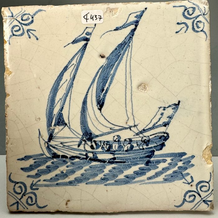 Original Antique Dutch 17th Century Blue & White Delft Majolica Tile. Sailing Vessel / Sailboat ...