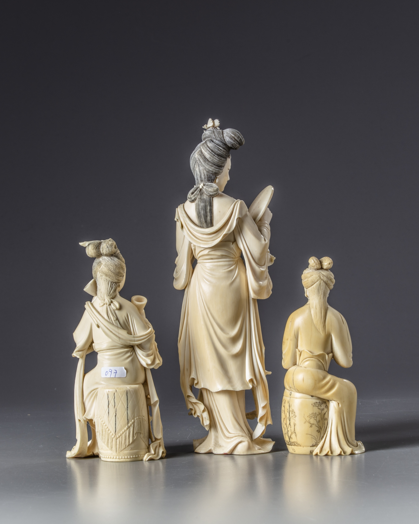Three Chinese ivory carvings of a lady | OAA