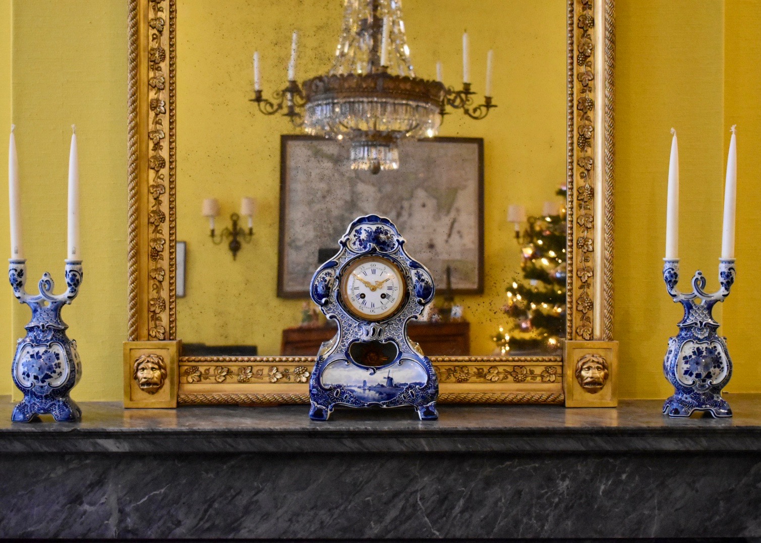Rare Antique Clock Set of Dutch Blue & White Royal Delft Hand Painted ...