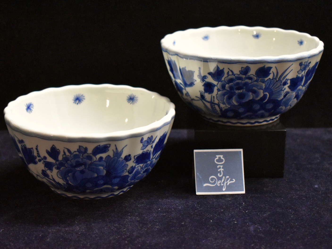 Two Dutch Blue & White Royal Delft Hand Painted Rimmed Bowls - 1968 ...
