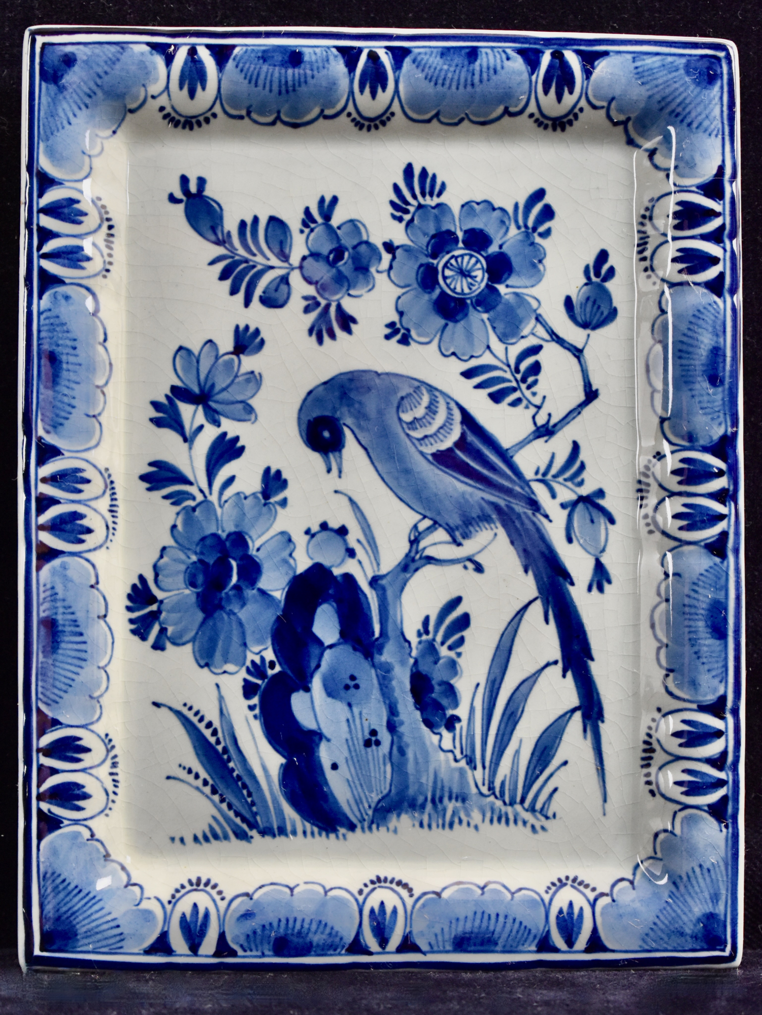 Two Very Rare Antique Dutch Blue & White Royal Delft Plaques with Birds ...