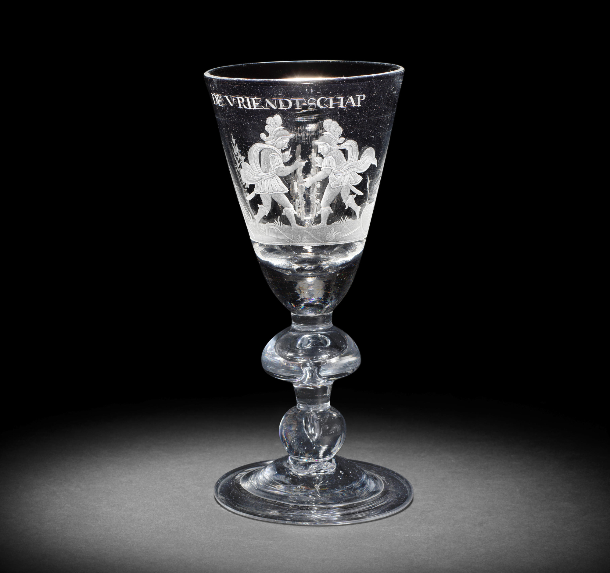 A rare Dutch engraved baluster 'Friendship' glass decorated with David ...