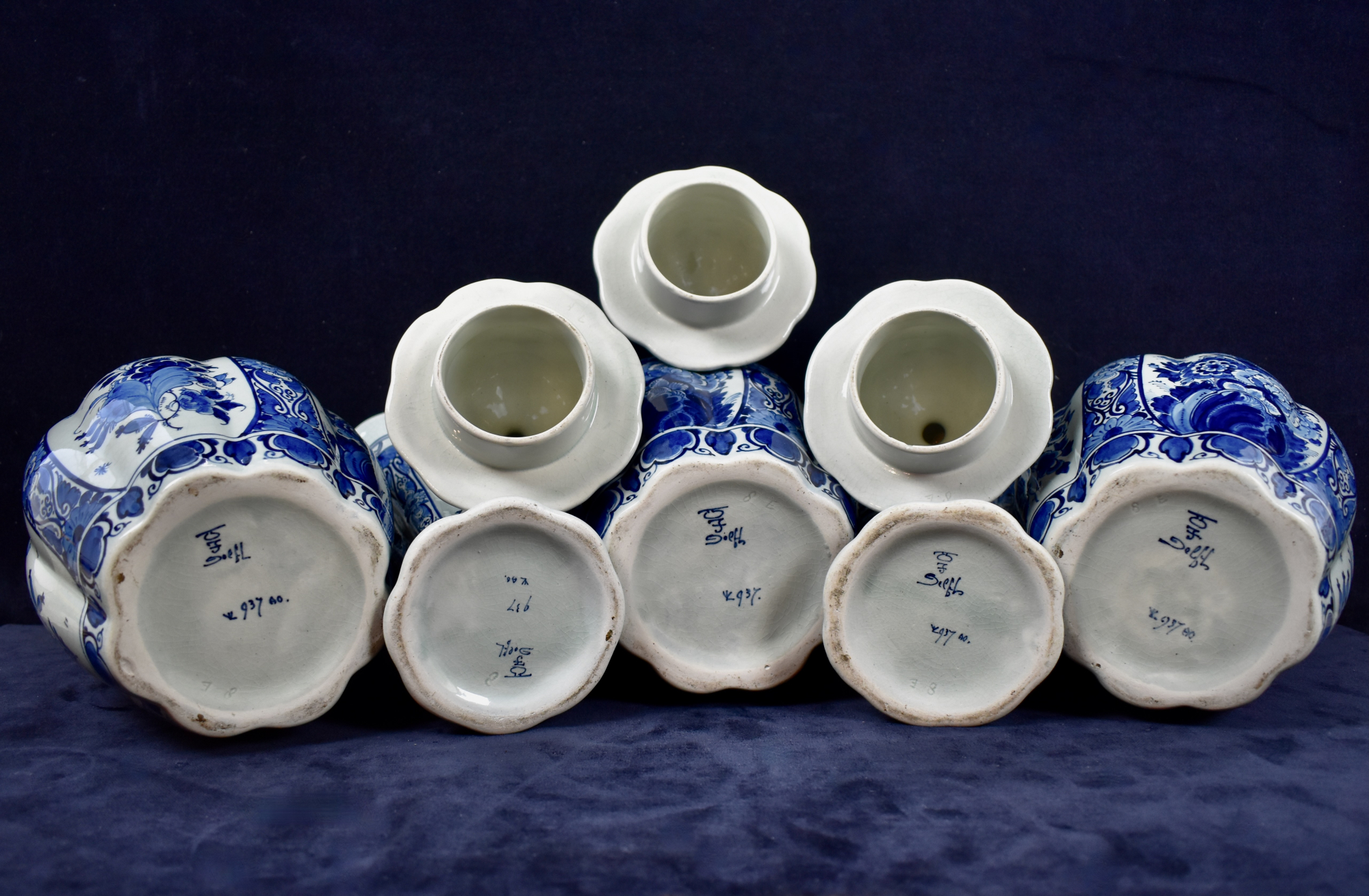 Antique Dutch Blue & White Royal Delft Hand Painted Five Piece ...