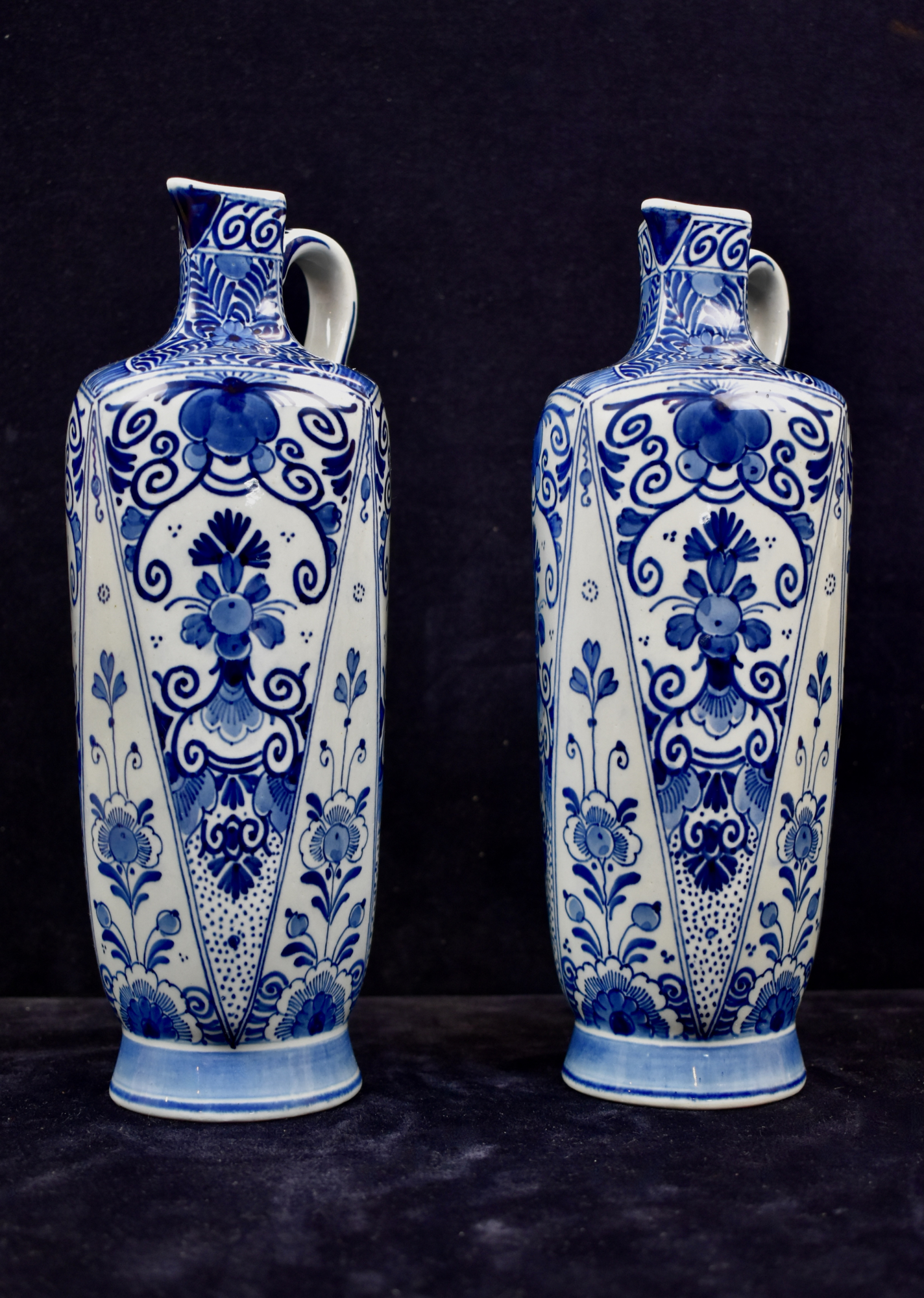 Two Rare Antique Dutch Blue & White Royal Delft Hand Painted Jug ...