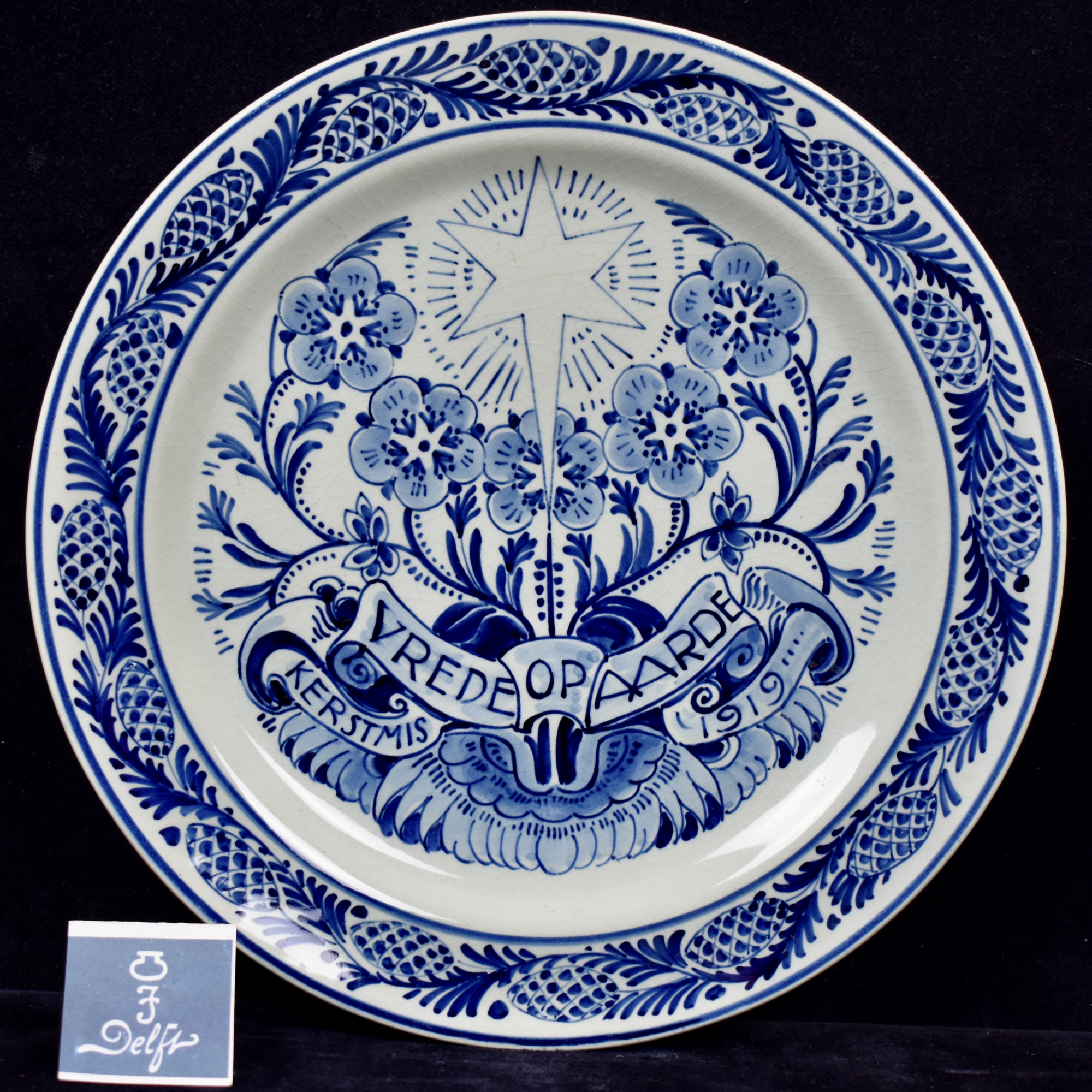 Antique Dutch Blue & White Royal Delft Christmas Plate Kerstmis 1919 ...