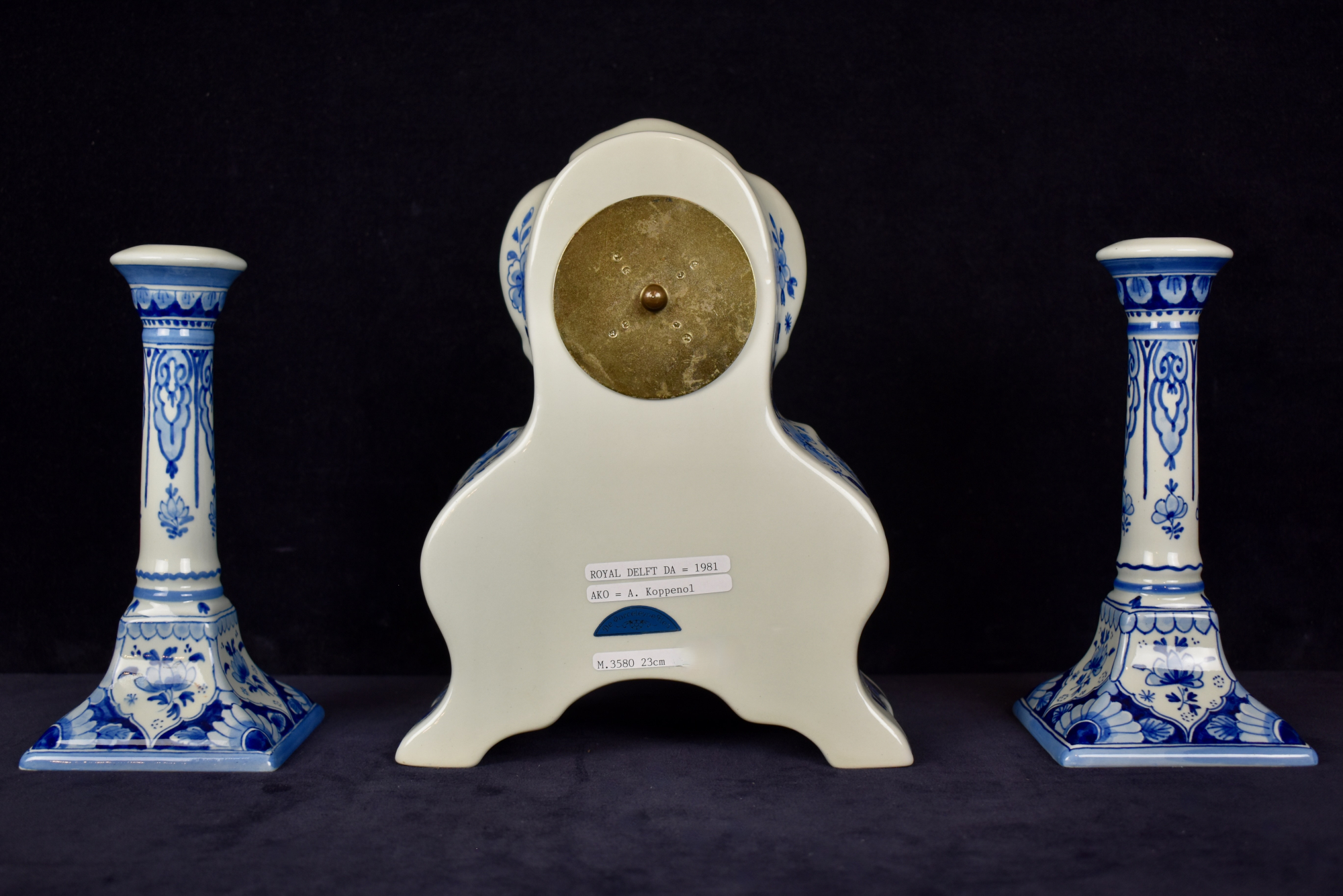 Dutch Blue & White Royal Delft Clock Set. Mantel Clock & Two Candle ...