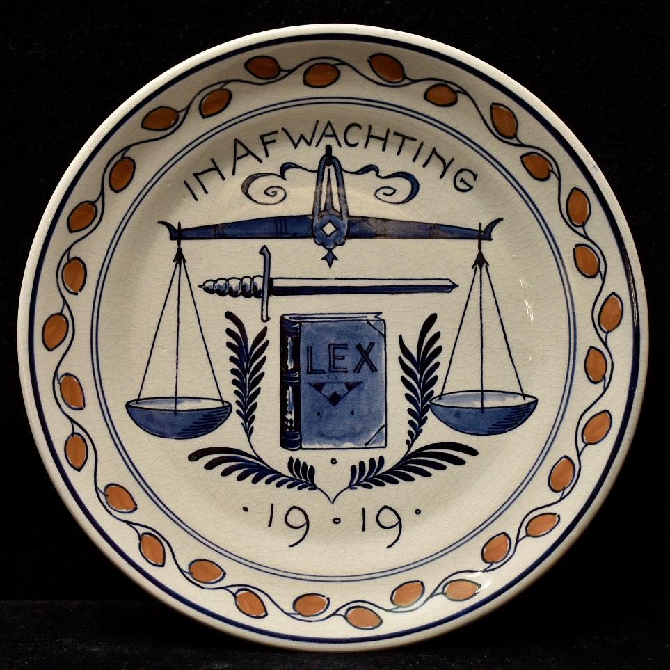 Antique Dutch Orange, Blue & White Royal Delft Great War Plate. IN ...