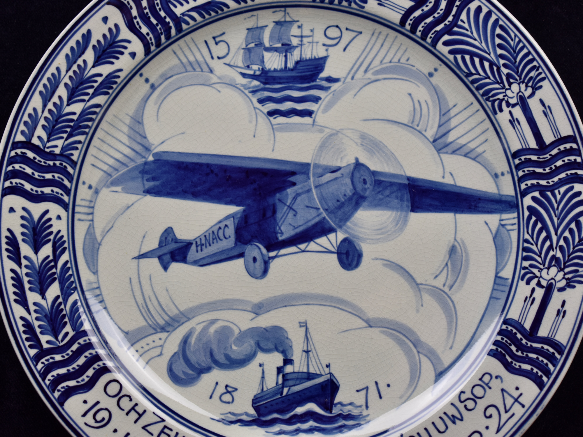 Antique Dutch Royal Delft Plate First Intercontinental KLM Flight to ...