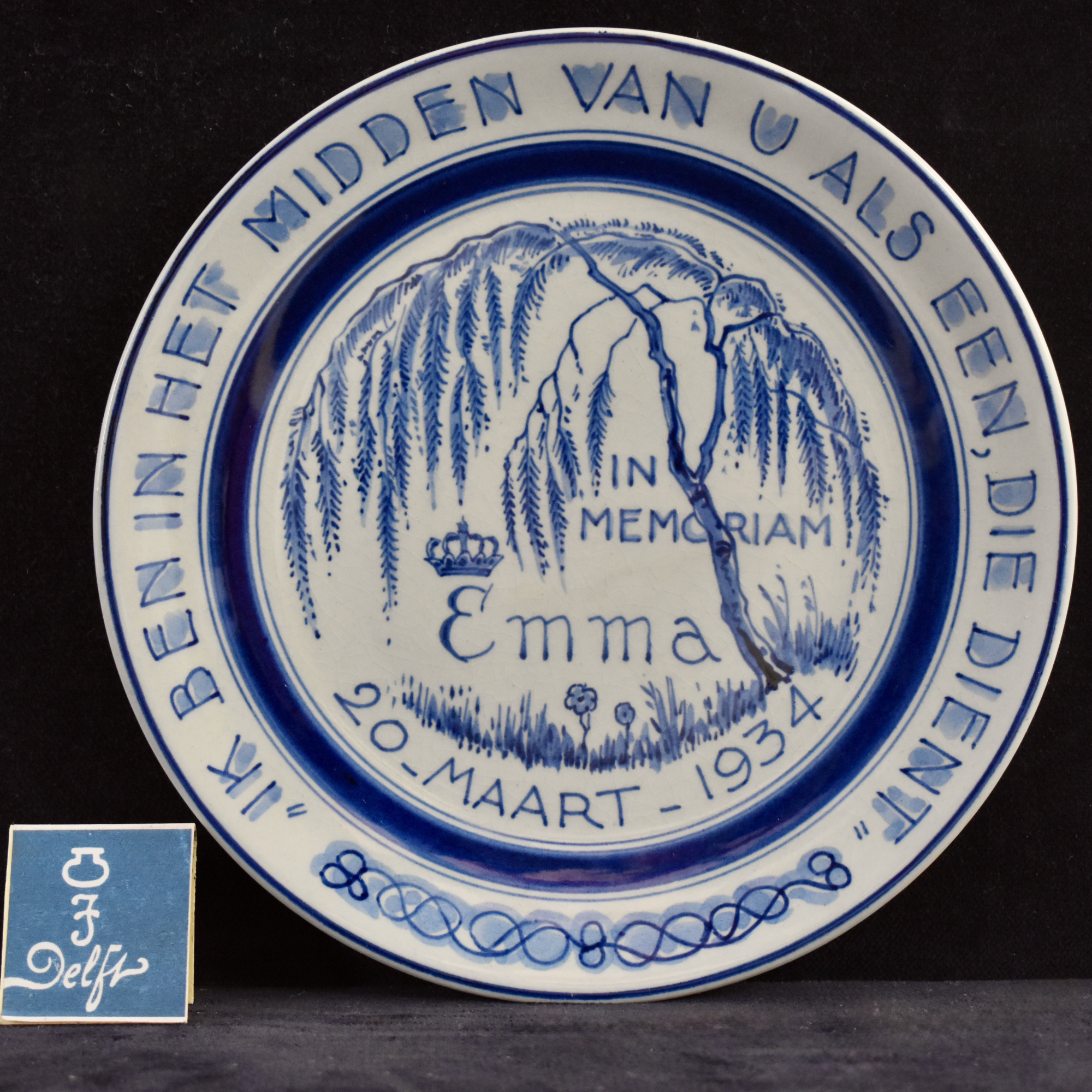 Dutch Blue & White Royal Delft Commemorative Plate In Memoriam Queen ...