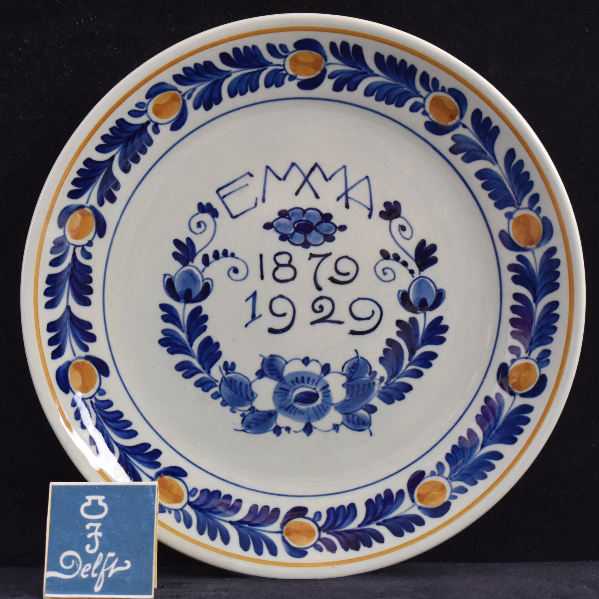 Small Dutch Blue & White Royal Delft Commemorative Plate Jubilee 50 ...