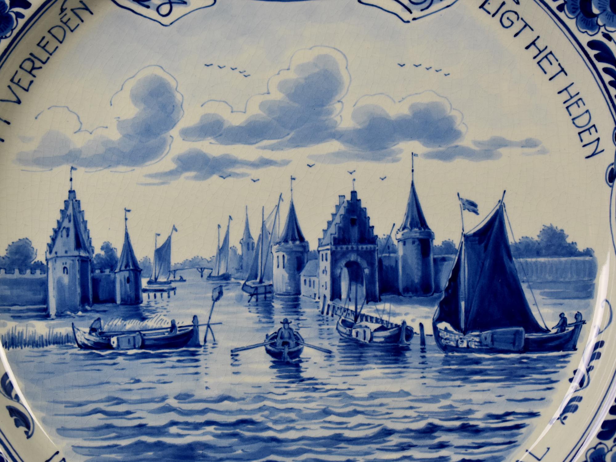Rare Dutch Blue & White Royal Delft Commemorative Charger ROTTERDAM 600 ...