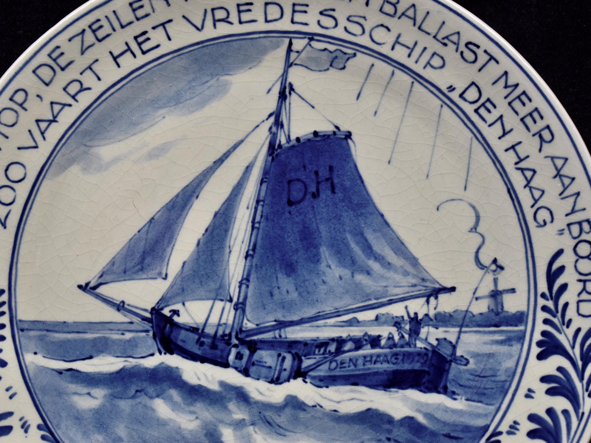 Dutch Blue & White Royal Delft Commemorative Plate - Peace Ship The ...