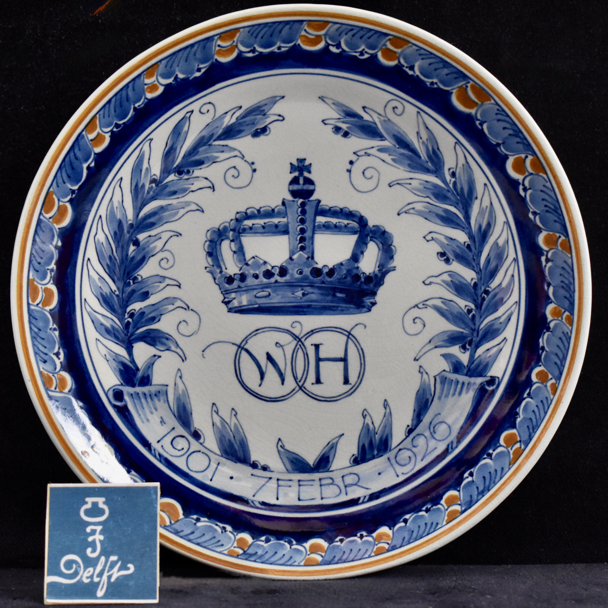 Small Dutch Orange, Blue & White Royal Delft Commemorative Royal ...