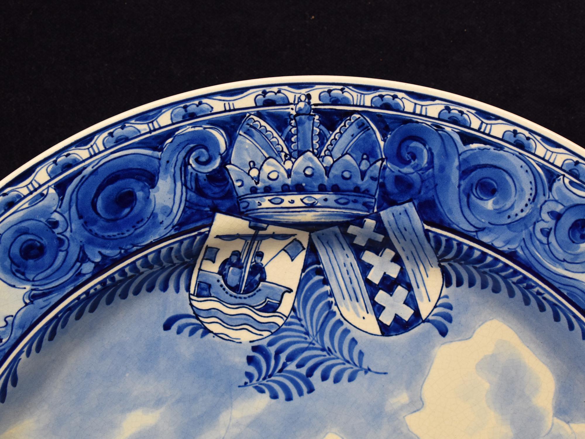 AMSTERDAM 750 YEARS. Rare Antique Royal Delft Commemorative Charger ...
