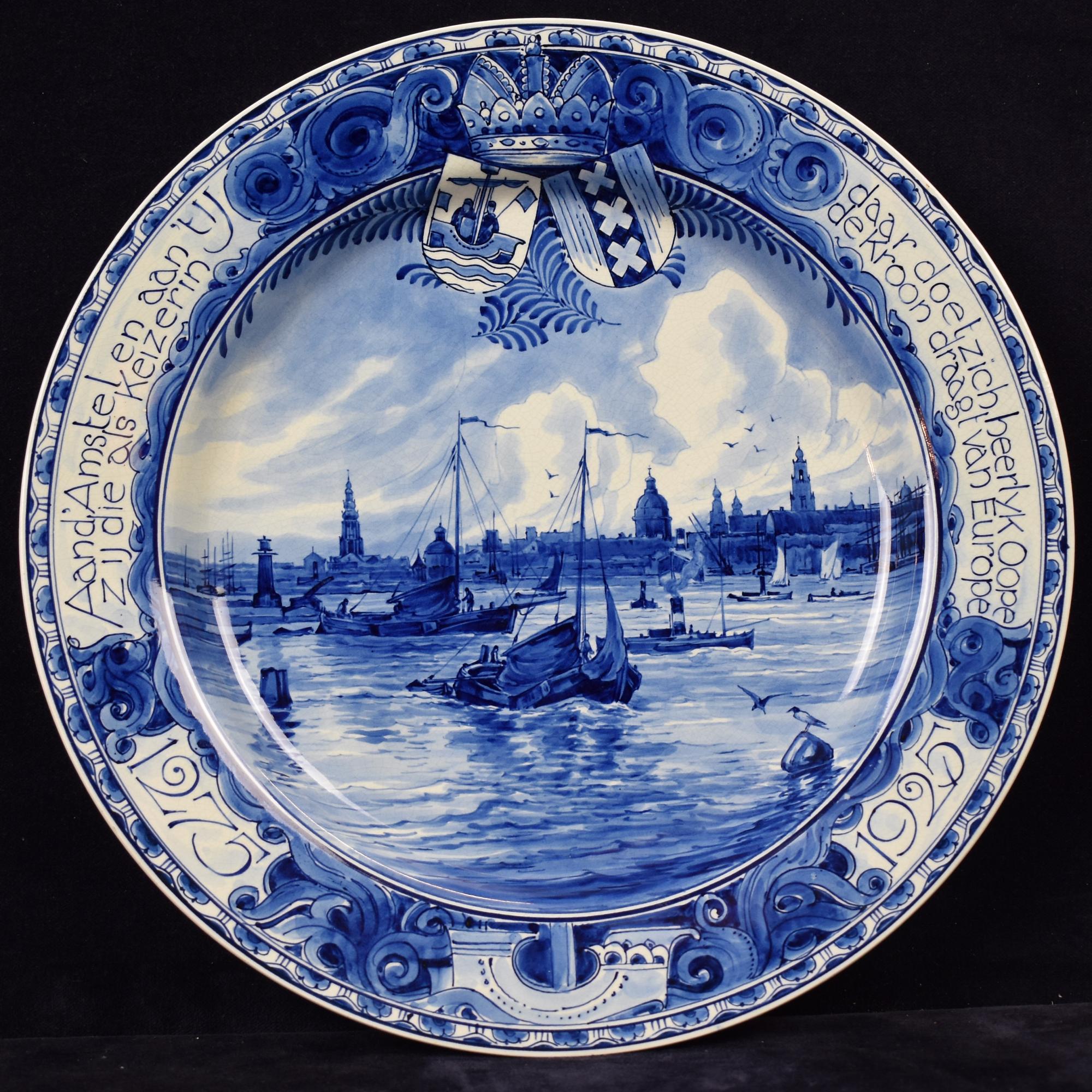 AMSTERDAM 750 YEARS. Rare Antique Royal Delft Commemorative Charger ...