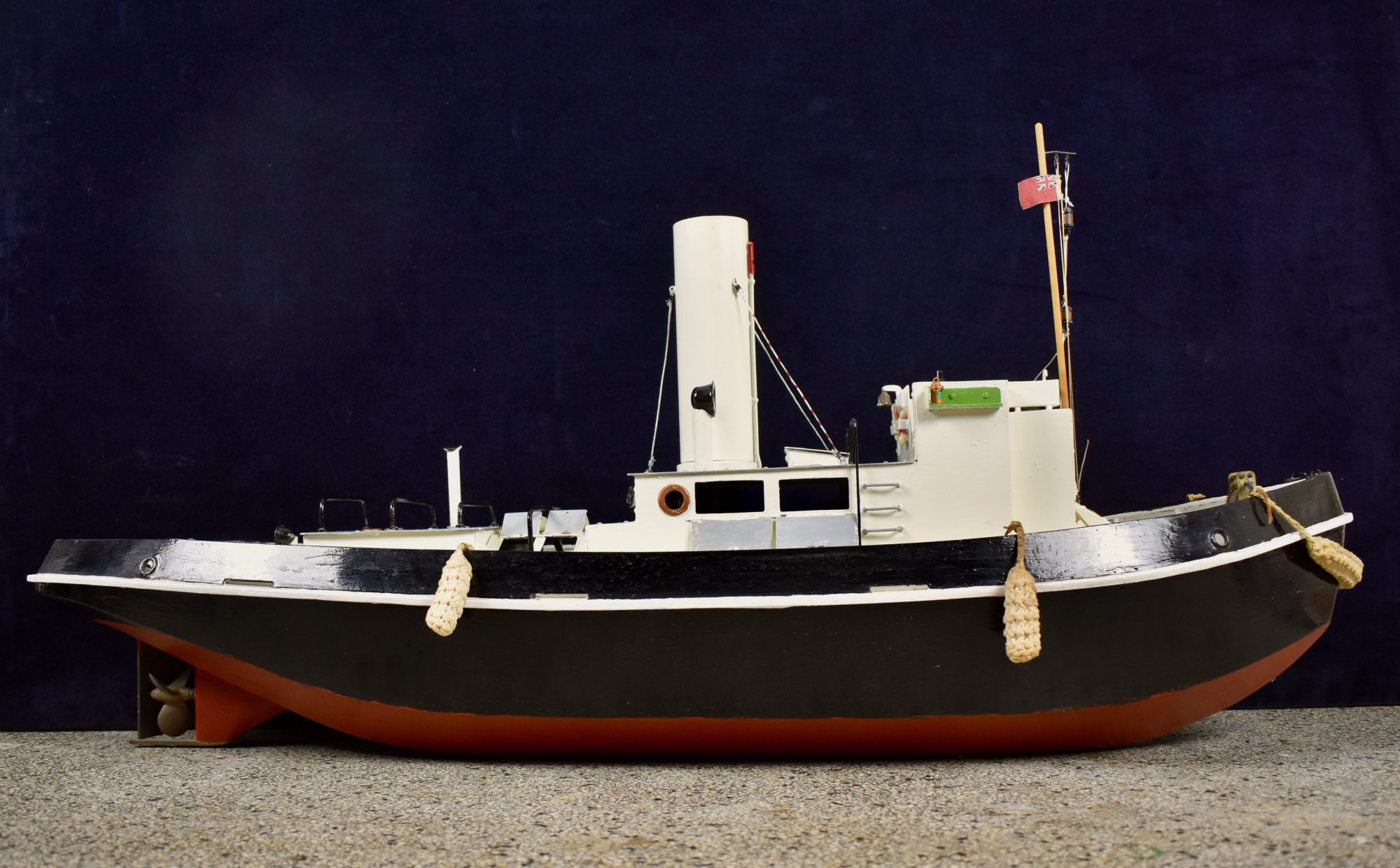 Vintage Wooden Model Boat of a Steam Tugboat with Steam Engine | Hart