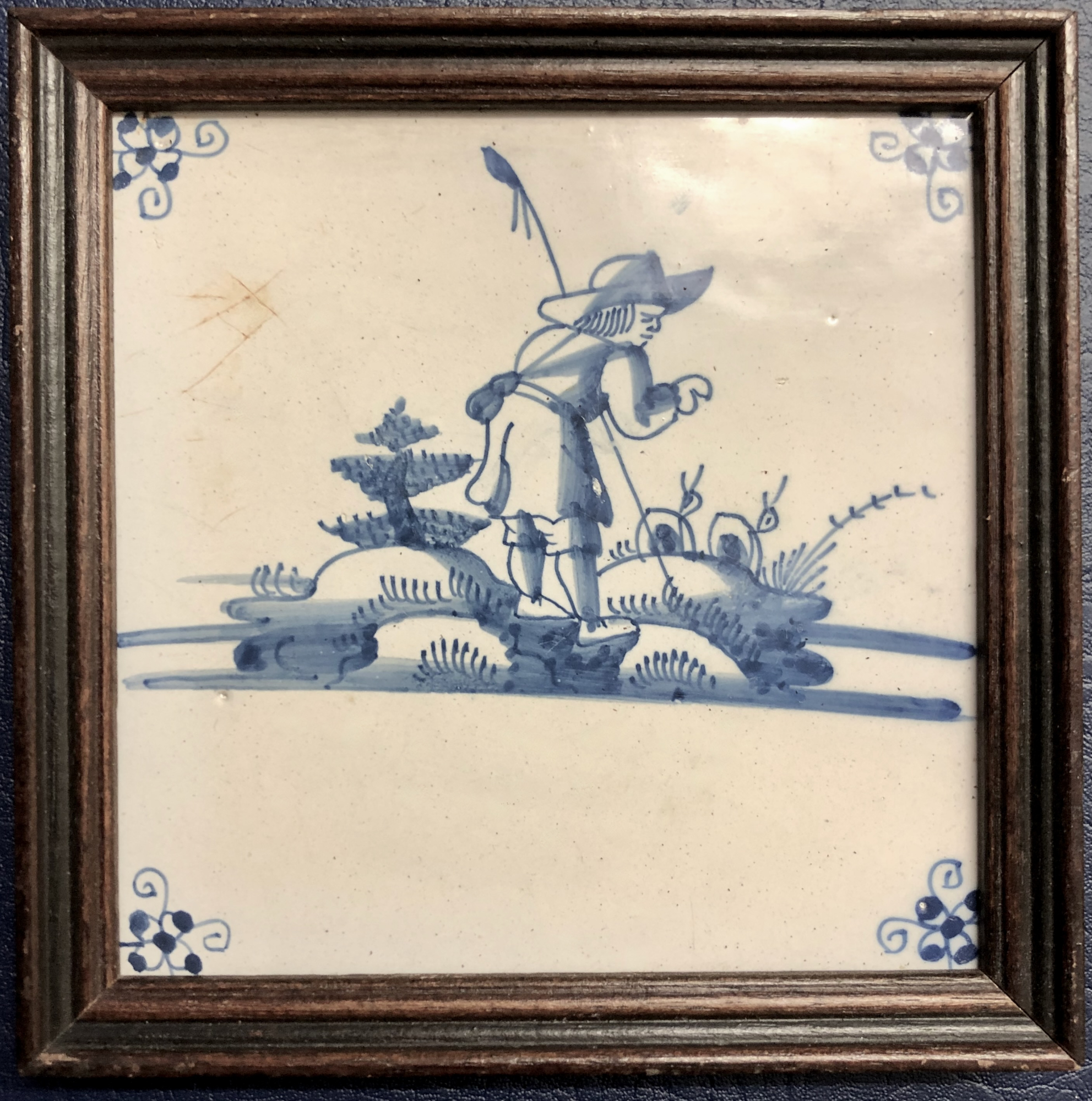 Original Antique Dutch Delft Blue and White Maiolica Tile with a ...