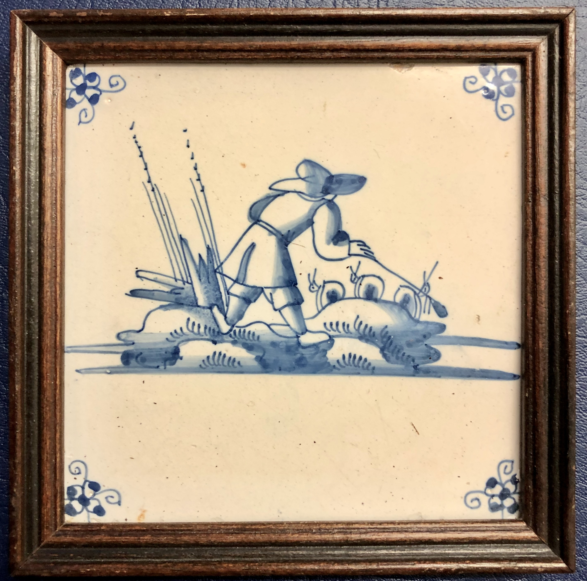 Original Antique Dutch Delft Blue and White Maiolica Tile with a ...