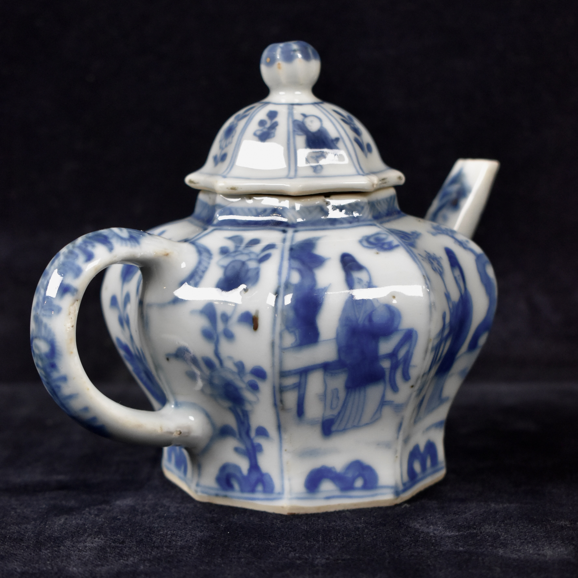 Antique Octagonal Chinese Export Blue & White Kangxi Porcelain Teapot ...