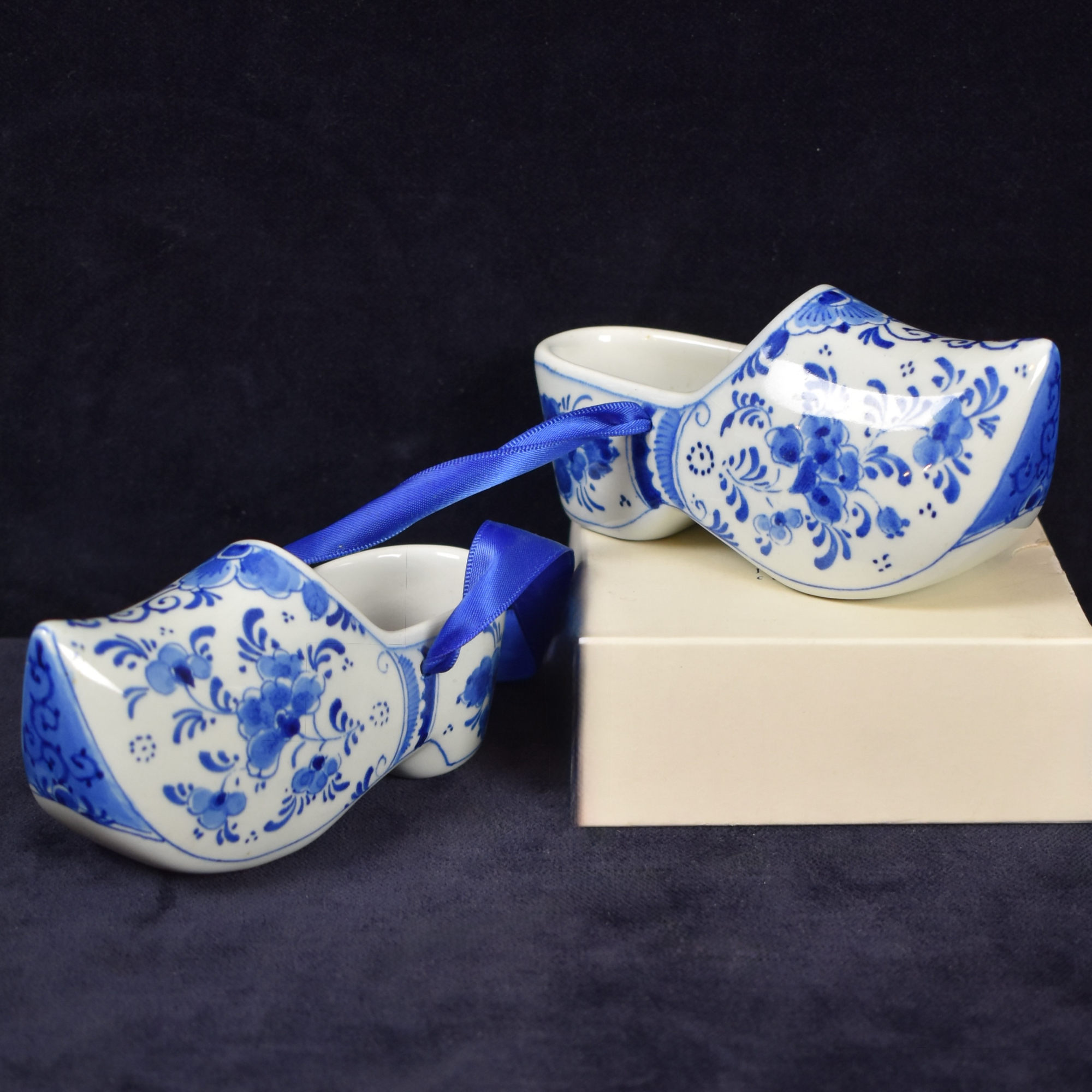 Rare Set of Two Dutch Blue & White Royal Delft Hand Painted Wooden ...