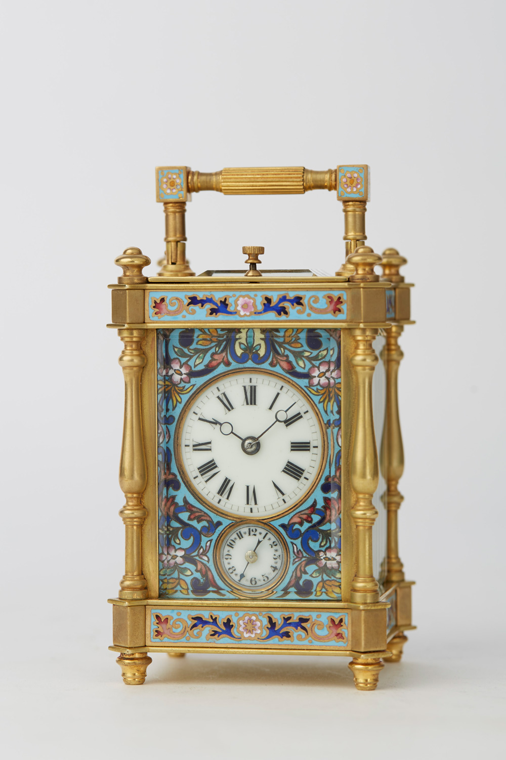Cloisonné carriage clock, gong striking, alarm and repeat, original ...