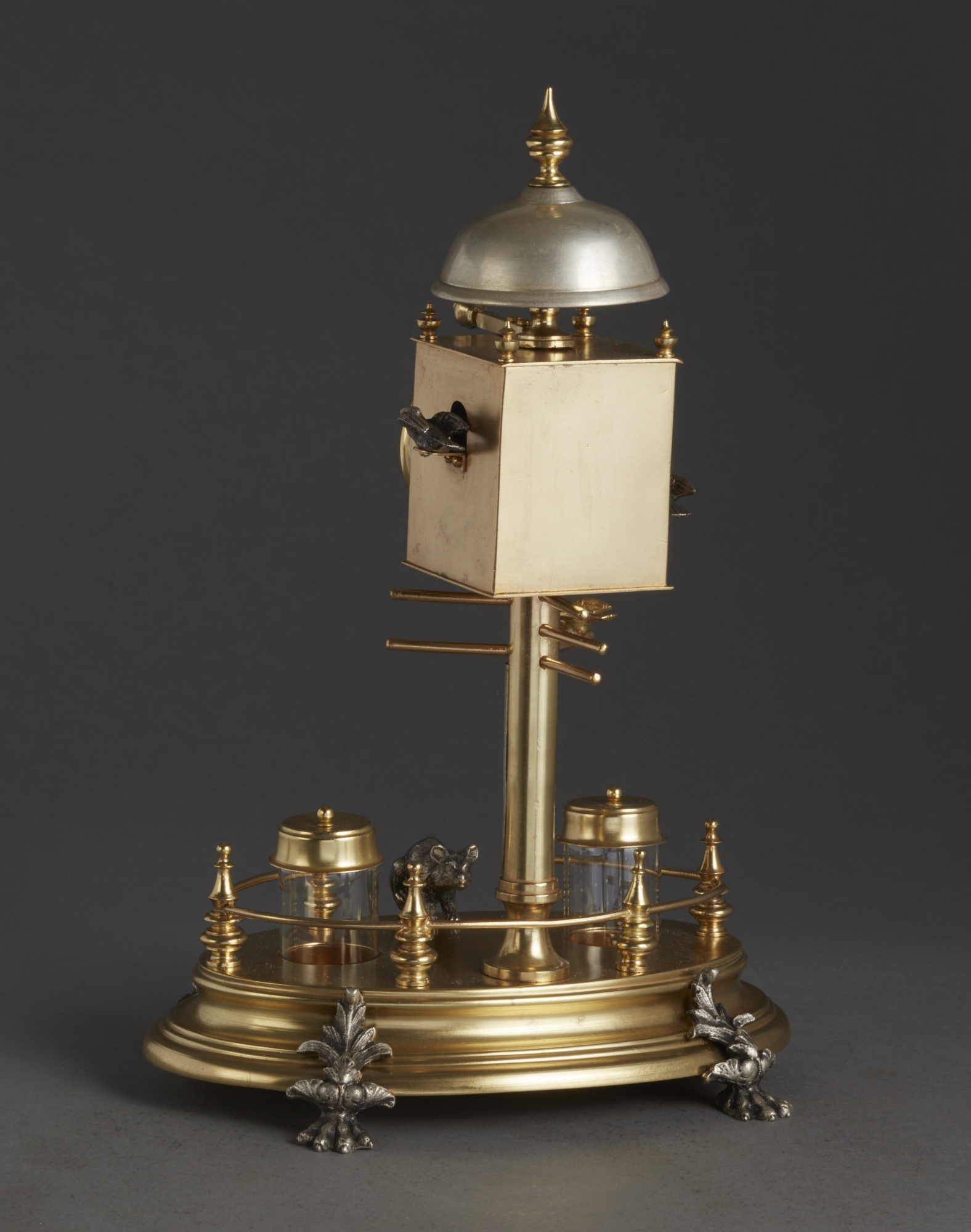 Desk inkwell with clock and ringing bell, circa 1860 | ArtListings