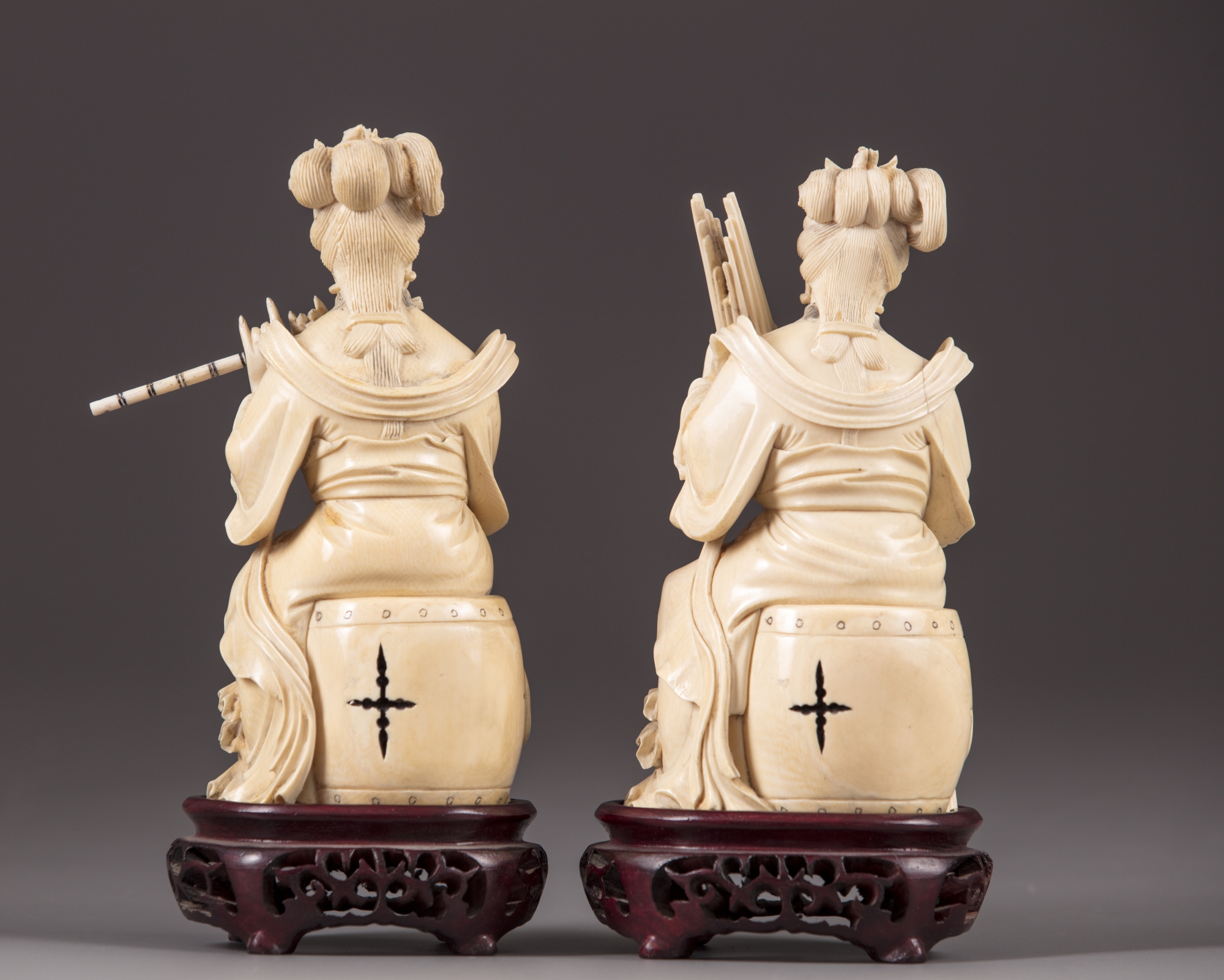 Two Ivory Carvings Of A Lady Oaa