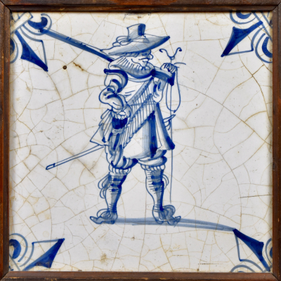 Antique Dutch Mid 17th Century Blue & White Delft Tile. Soldier with ...