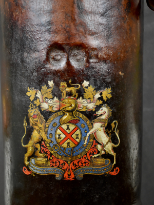 Antique English Leather Military Gunpowder Bucket / Shell Carrier | Hart