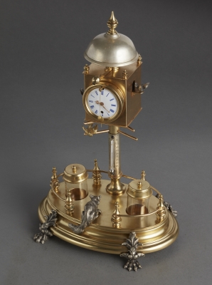 Desk inkwell with clock and ringing bell, circa 1860 | ArtListings