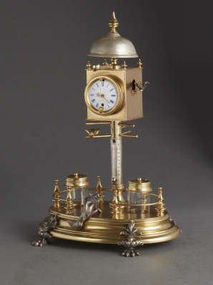 Desk inkwell with clock and ringing bell, circa 1860 | ArtListings