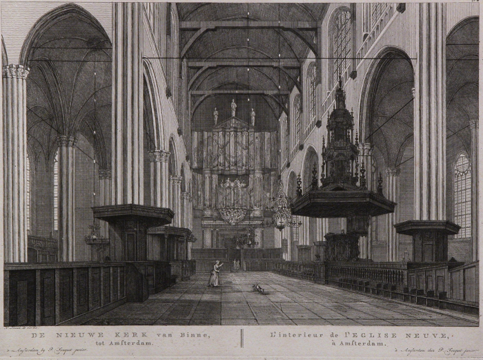 De DAM - Interieur Nieuwe Kerk. P. Fouquet 1783. Antieke Kopergravure ...