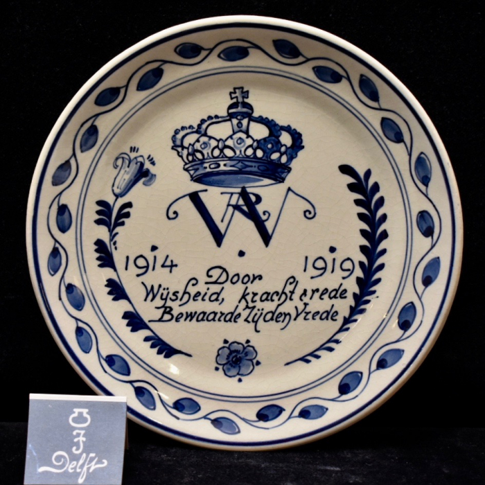 Antique Dutch Blue & White Royal Delft Great War Plate - 1919. Queen ...