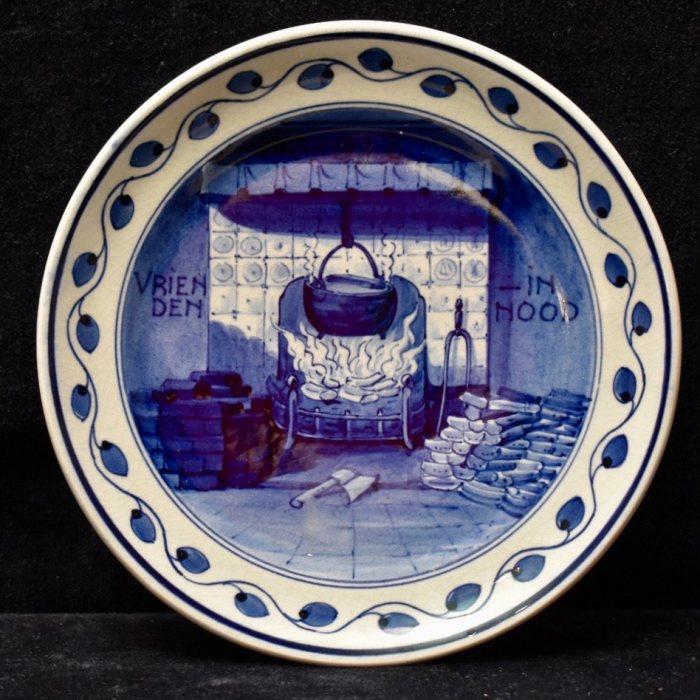 Antique Dutch Blue & White Royal Delft Great War Plate. FRIENDS IN NEED ...