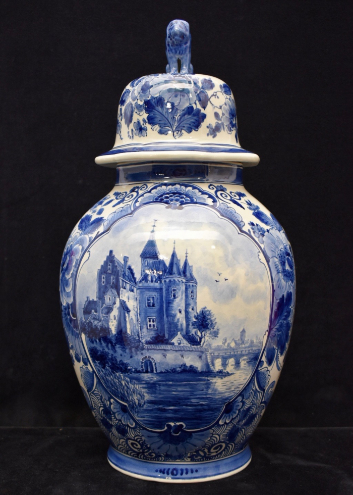 Rare Large Dutch Blue & White Royal Delft Hand Painted Lidded Jar ...