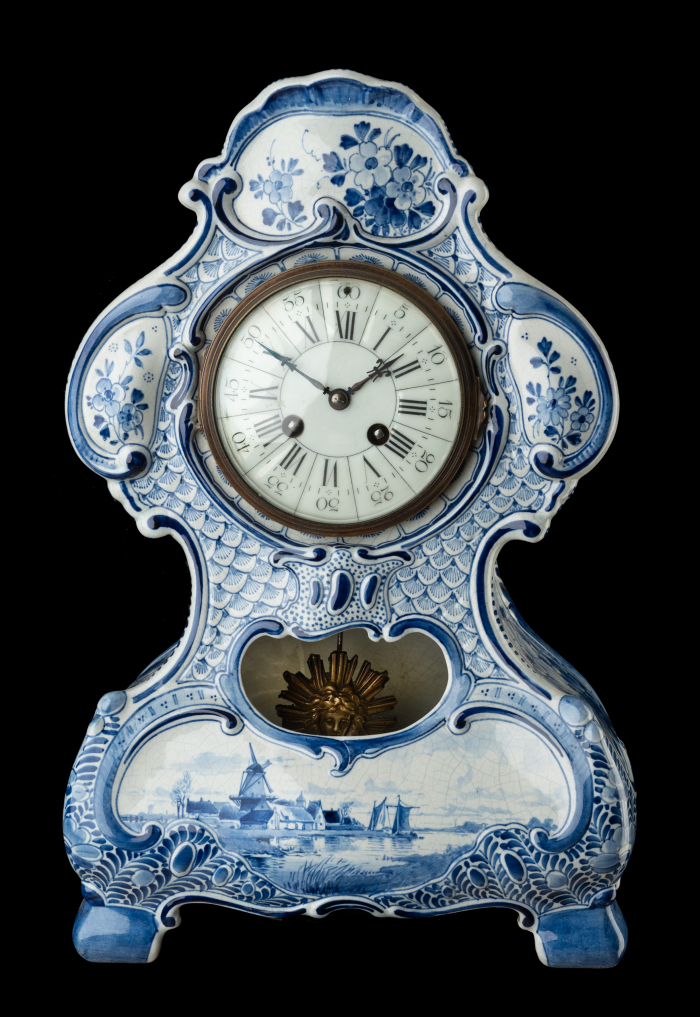 Large Antique Dutch Blue & White Royal Delft Hand Painted Mantel Clock ...