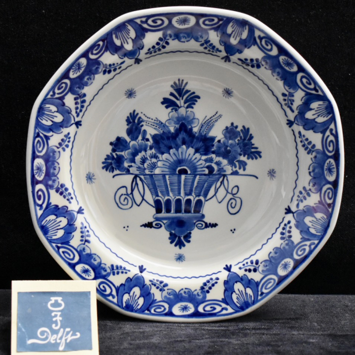 Small Dutch Blue & White Royal Delft Hand Painted Octagonal Plate ...