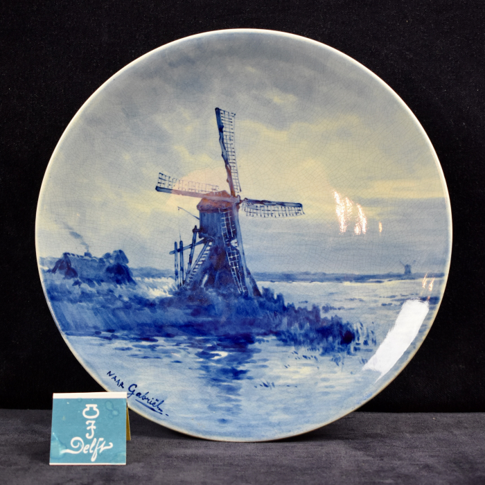 Antique Dutch Blue & White Royal Delft Hand Painted Plate with Windmill ...