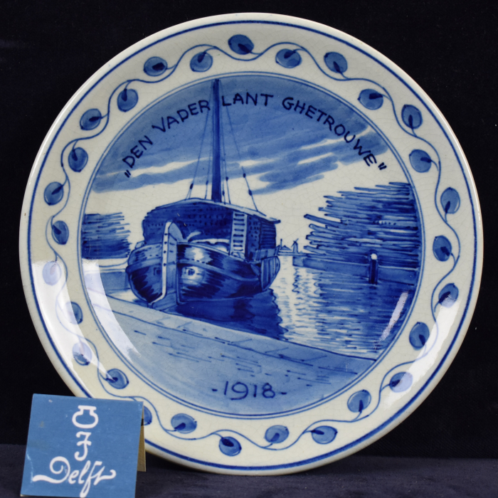 Antique Dutch Blue & White Royal Delft Great War Plate - 1918. DEN ...