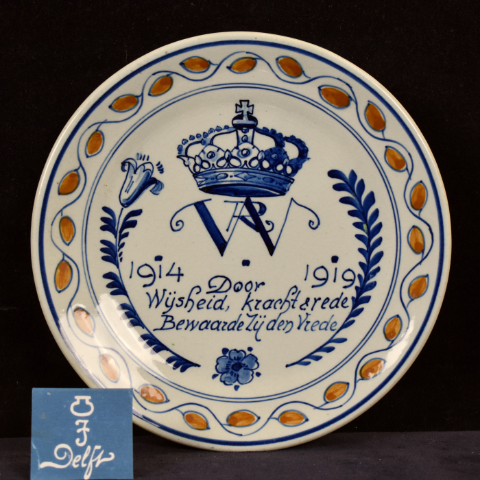 Antique Dutch Orange, Blue & White Royal Delft Great War Plate - 1919 ...