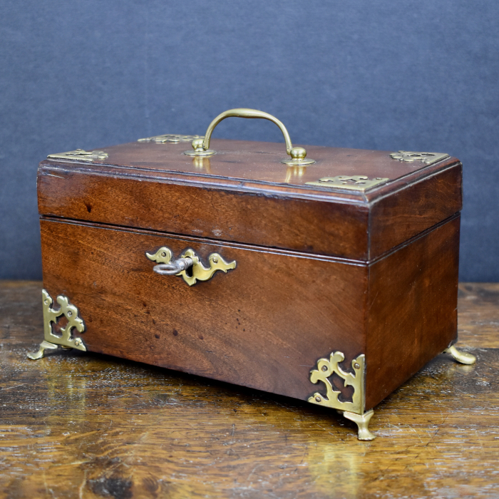 Antique Dutch 18th Century Rectangular Brass Mounted Mahogany Tea Caddy ...