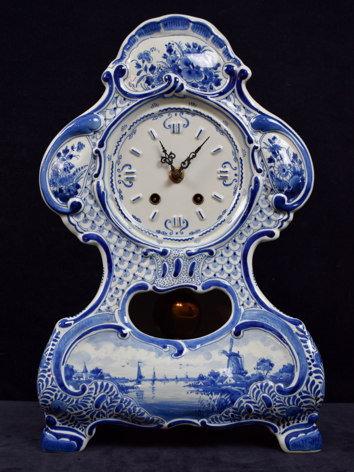 Large Dutch Blue & White Royal Delft Hand Painted Mantel Clock – 1979 ...