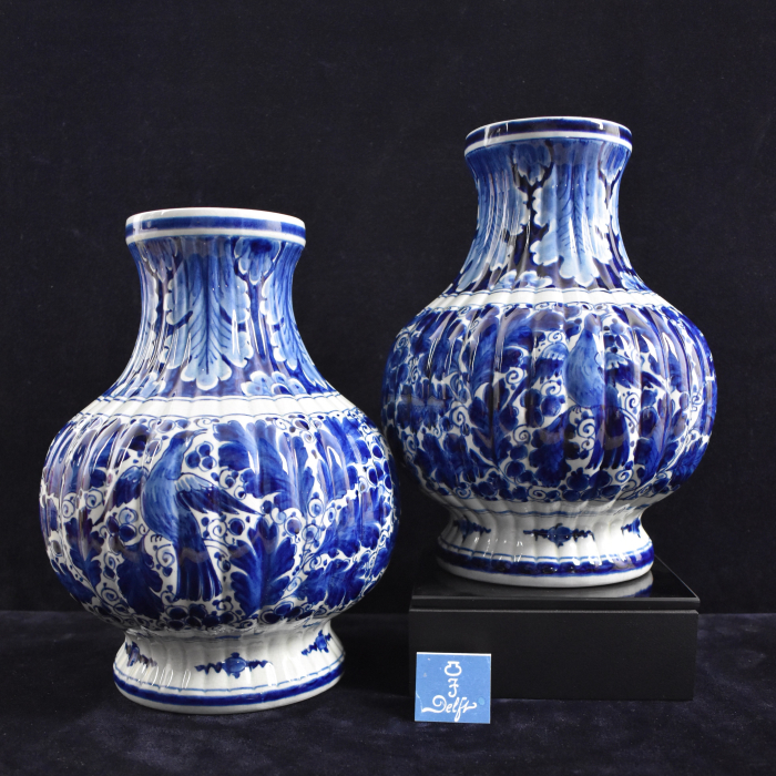 Two Rare Antique Dutch Blue & White Royal Delft Hand Painted Ribbed ...
