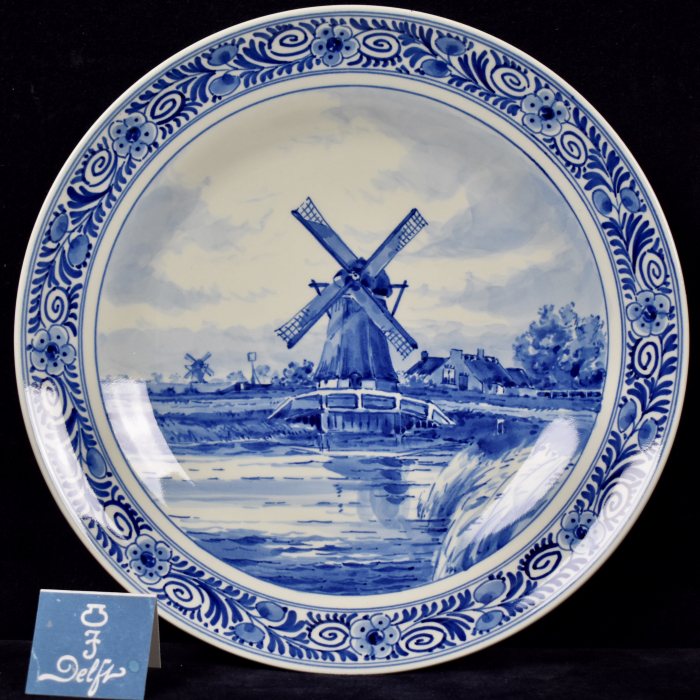 Dutch Blue & White Royal Delft Hand Painted Plate with a Windmill ...