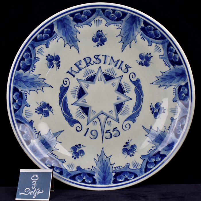 Large Dutch Blue & White Royal Delft Christmas Plate - KERSTMIS 1955 ...