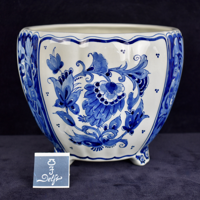 Very Rare Dutch Blue & White Royal Delft Hand Painted Round Flowerpot ...