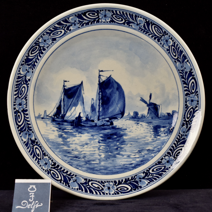 Antique Dutch Blue & White Royal Delft Hand Painted Plate with Sailing ...