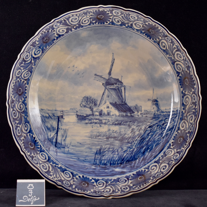 Dutch Blue & White Royal Delft Hand Painted Plate with Windmill - 1950 ...