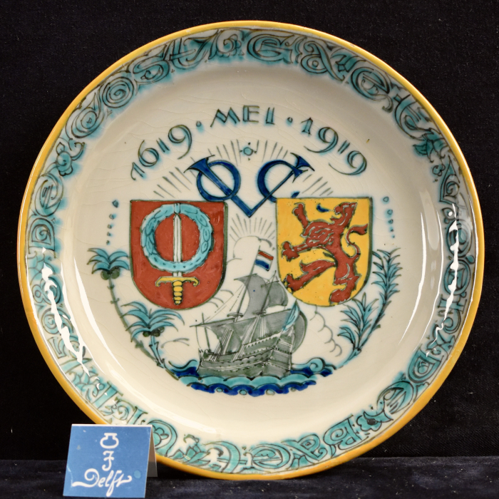 Antique Dutch Hand Painted Commemorative Royal Delft a “New-Delft” VOC ...